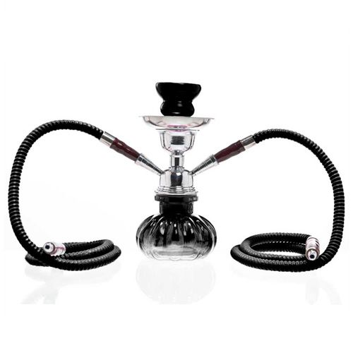 kleine shisha pijp 2 slangen zwart - 29 cm | Dutch-smart.nl